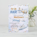 Cute Retro Blue Airplane Fly On Over 2nd Birthday Invitation | Zazzle