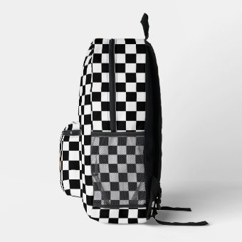Cute Retro Checkerboard Monogram Black and White Printed Backpack | Zazzle
