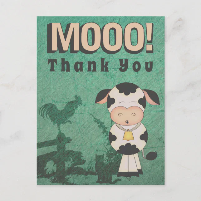 Cute Retro Cow and Farm Animals MOOO! Thank You Postcard | Zazzle