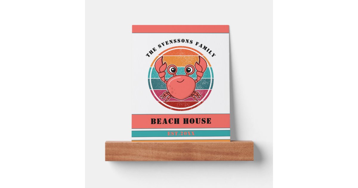 Cute Retro Crab Family Name Year Est Beach House Picture Ledge | Zazzle