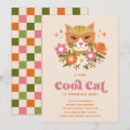 Cute Retro Floral Cool Cat First Birthday Party Invitation | Zazzle