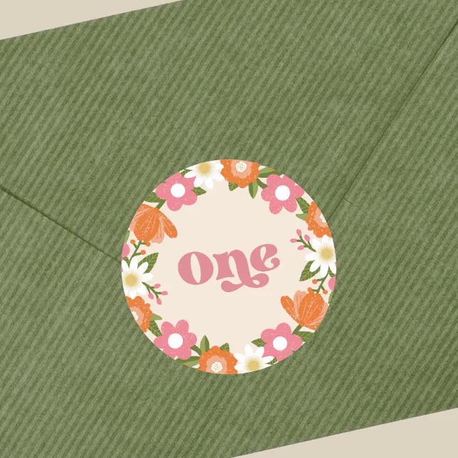 Cute Retro Floral One | Baby's First Birthday Classic Round Sticker ...