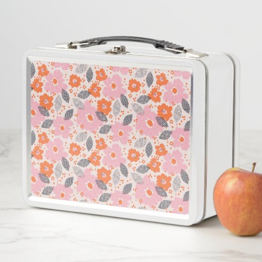 Cute Retro Floral Pattern Metal Lunch Box | Zazzle