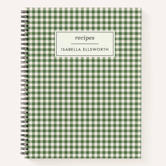 Cute Retro Green Gingham Plaid Personalized Recipe Notebook | Zazzle