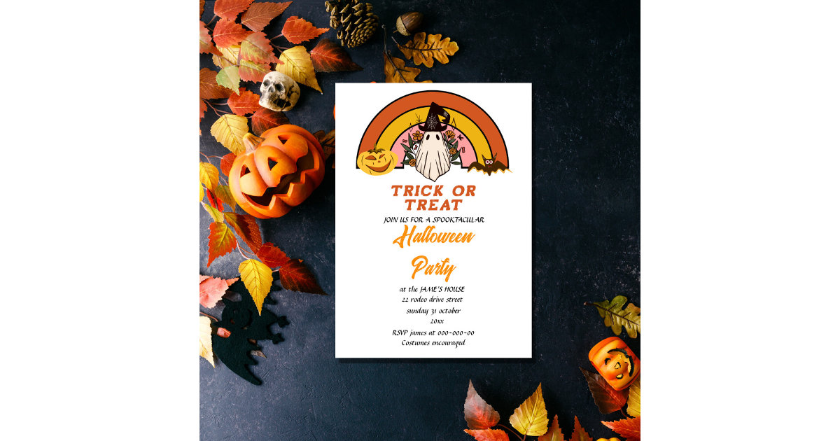 cute retro groovy halloween gost invitation | Zazzle