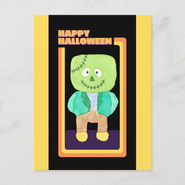 Cute Retro Halloween Frankenstein Monster Postcard | Zazzle