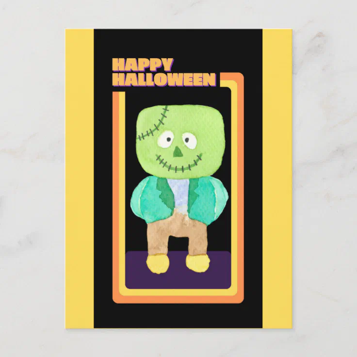 Cute Retro Halloween Frankenstein Monster Postcard | Zazzle