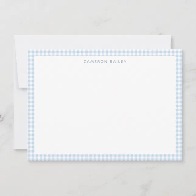 Cute Retro Light Blue Gingham Plaid Personalized Note Card | Zazzle