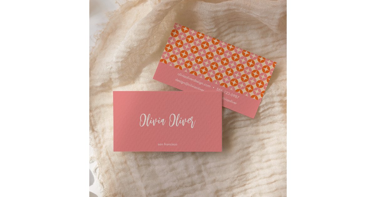 Cute Retro Pink Orange Script Calligraphy Bright Business Card | Zazzle