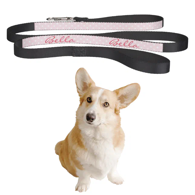 Cute Retro Pink Polka Dot Dog Puppy Doggy Name Pet Leash | Zazzle