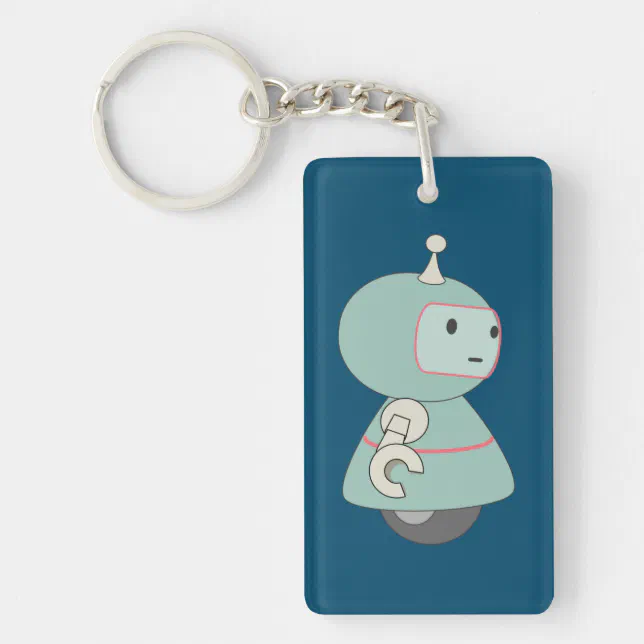 Cute Retro Robot Illustration Keychain | Zazzle