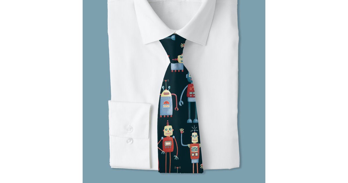 Cute Retro Robot Pattern Dark Neck Tie | Zazzle