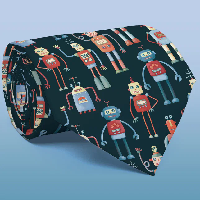 Cute Retro Robot Pattern Neck Tie | Zazzle