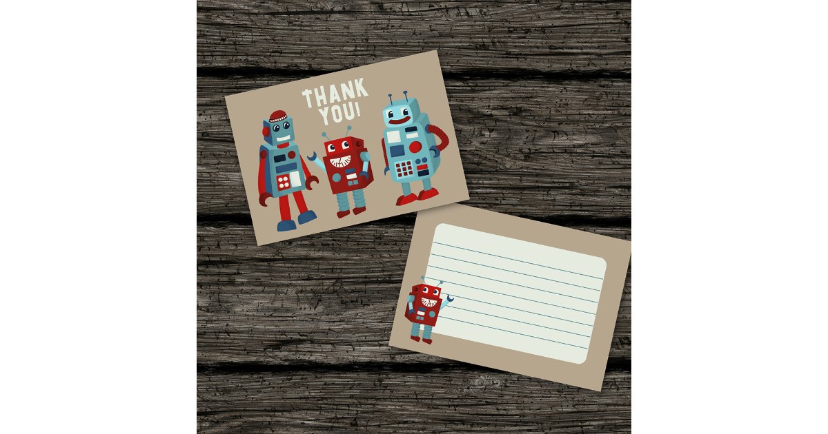 Cute Retro Robots Kids Flat Panel Thank You Card | Zazzle