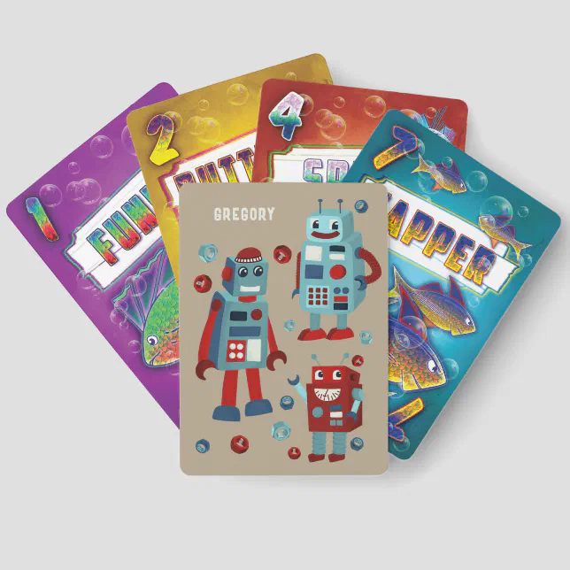 Cute Retro Robots Personalized Go Fish Cards | Zazzle