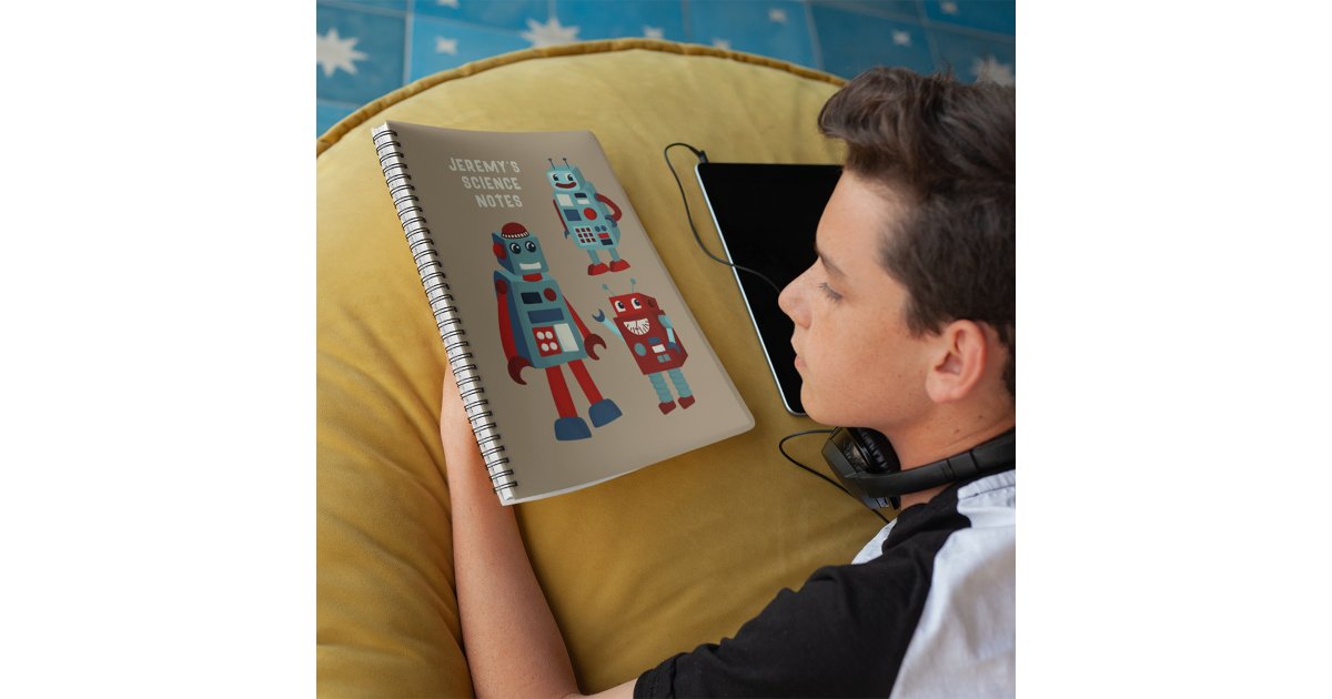 Cute Retro Robots Personalized Sci-Fi Notebook | Zazzle