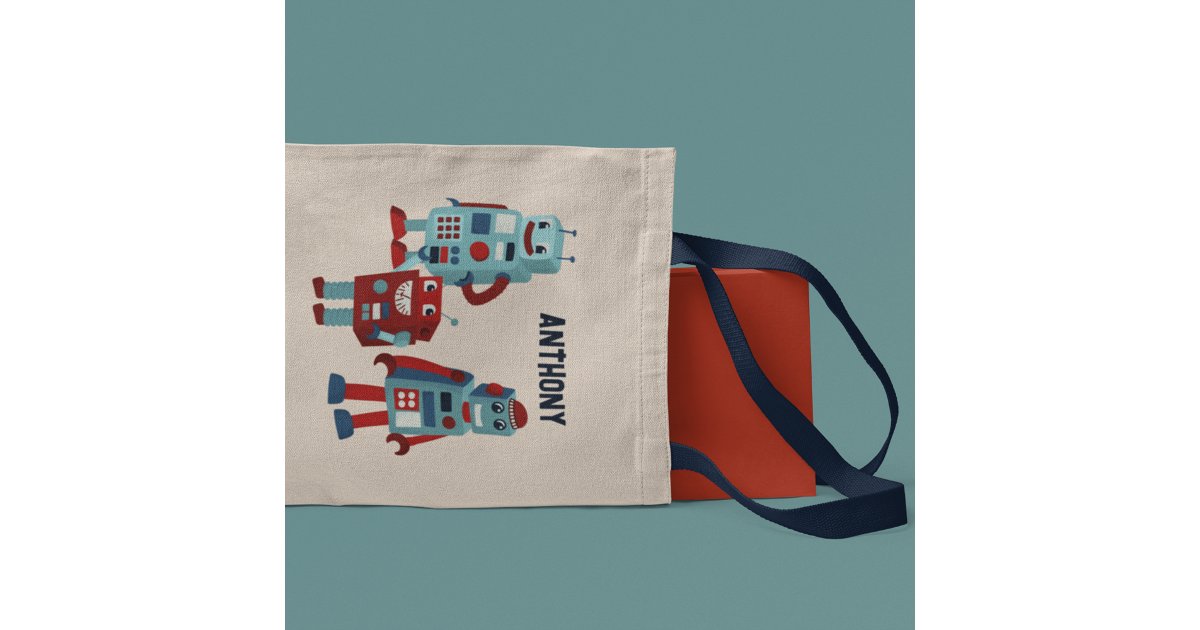 Cute Retro Robots Personalized Sci-Fi Tote Bag | Zazzle