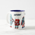 Cute Retro Robots Personalized Sci-Fi Two-Tone Coffee Mug | Zazzle
