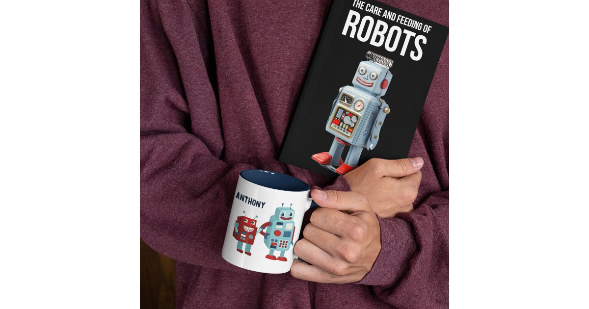 Cute Retro Robots Personalized Sci-Fi Two-Tone Coffee Mug | Zazzle