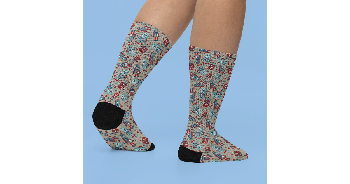 Cute Retro Robots Sci-Fi Themed Socks | Zazzle