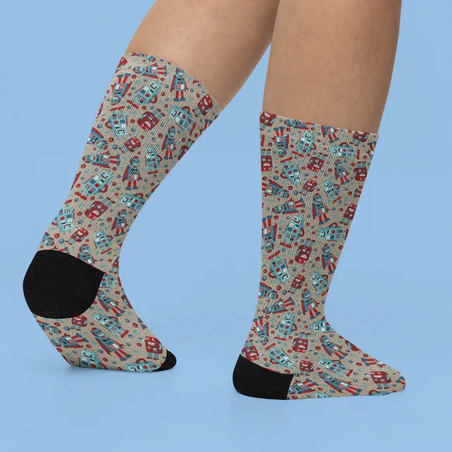 Cute Retro Robots Sci-Fi Themed Socks | Zazzle
