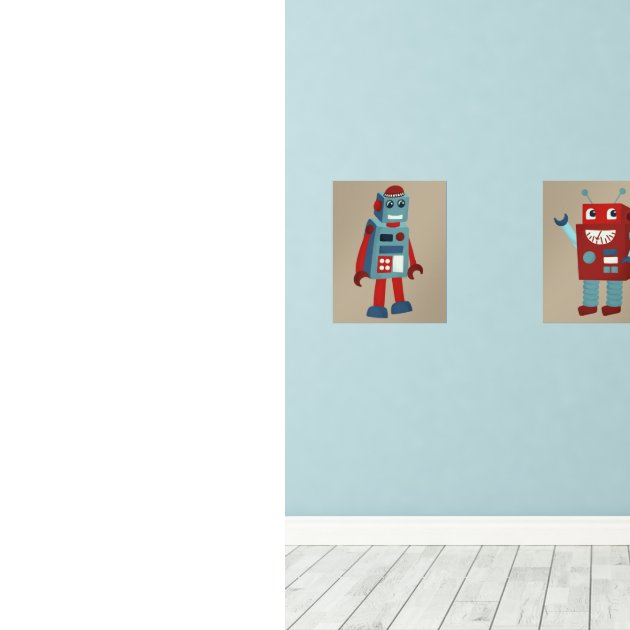 Cute Retro Robots Sci-Fi Themed Wall Art Sets | Zazzle