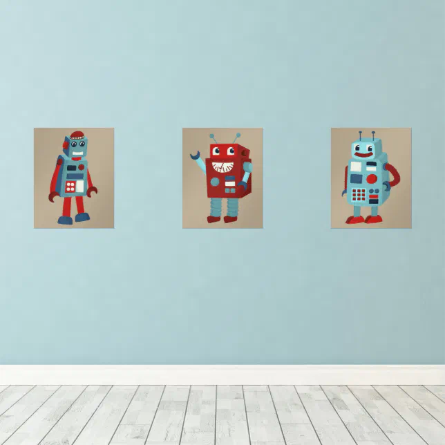 Cute Retro Robots Sci-Fi Themed Wall Art Sets | Zazzle