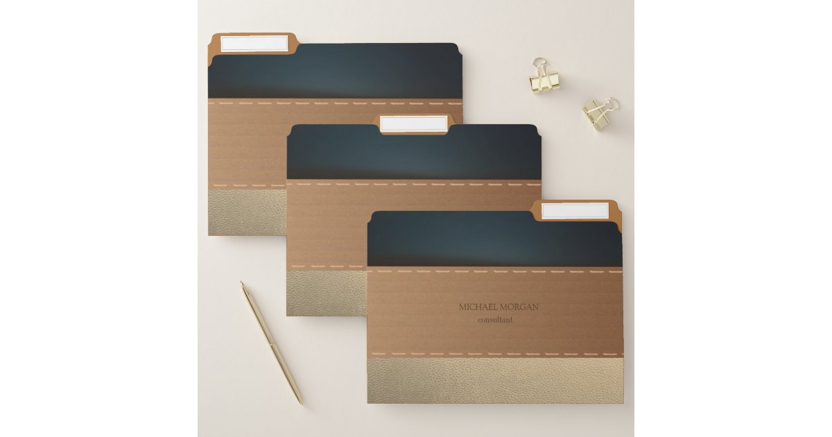 Cute Retro Stitched Faux Leather Look File Folder | Zazzle