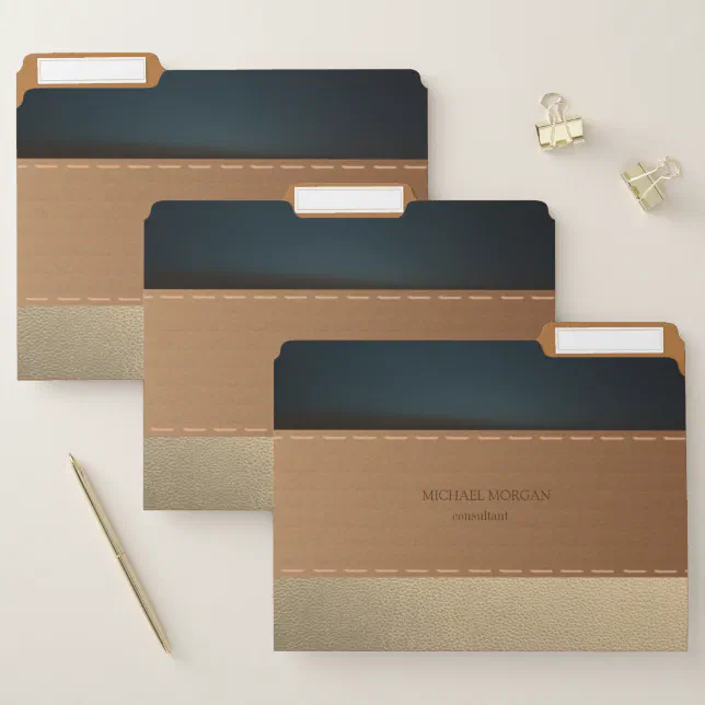 Cute Retro Stitched Faux Leather Look File Folder | Zazzle