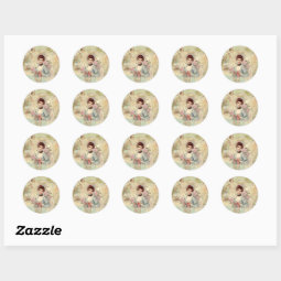 Cute Retro Victorian Woman With Roses Classic Round Sticker | Zazzle
