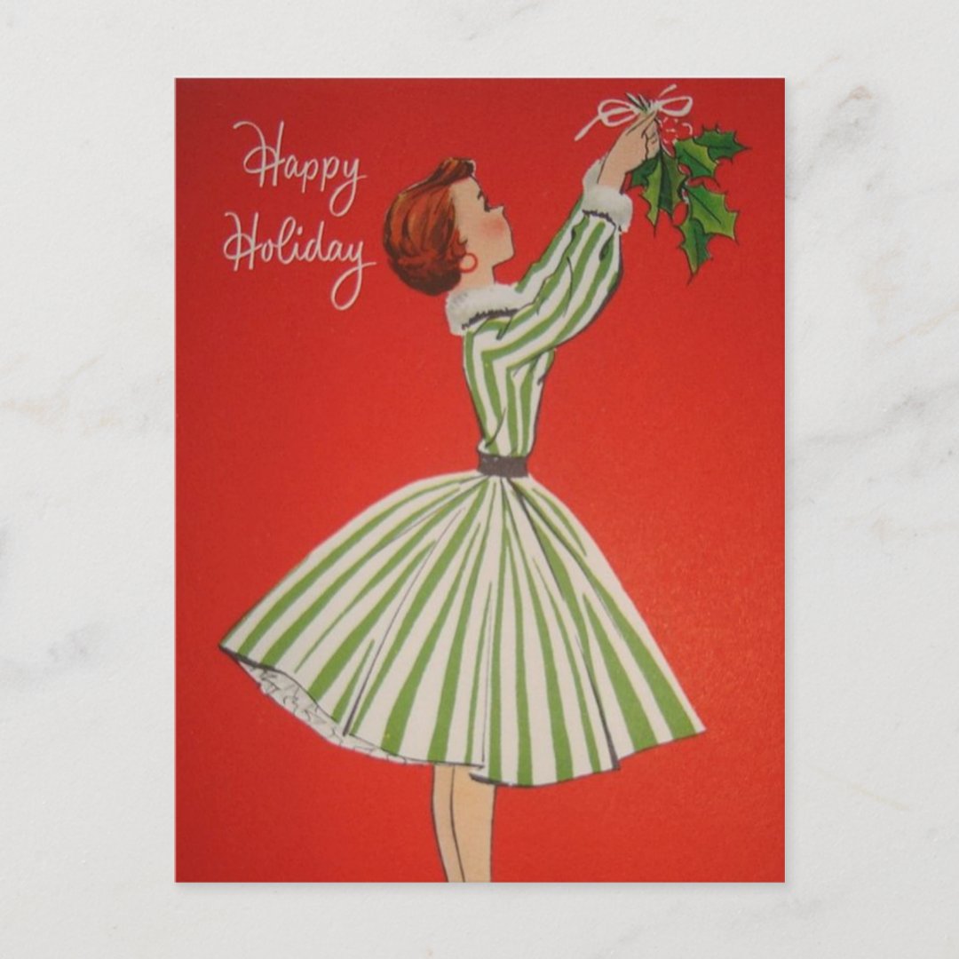 Cute retro vintage Christmas lady Holiday | Zazzle