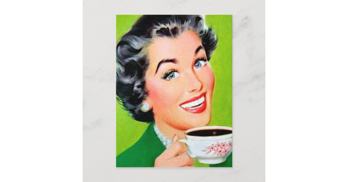 cute retro vintage coffee lady postcard | Zazzle