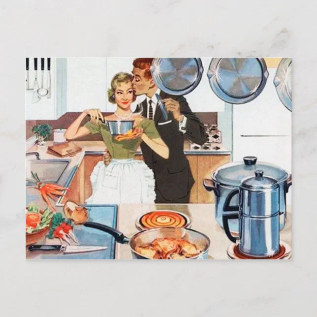 Cute retro vintage cooking lady kitchen postcard | Zazzle