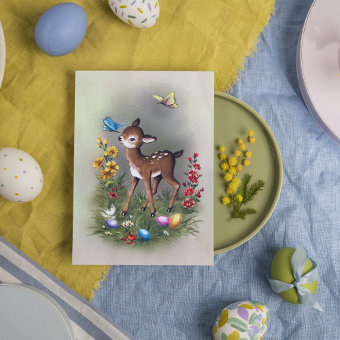 Cute retro vintage Easter deer add message Holiday Card | Zazzle