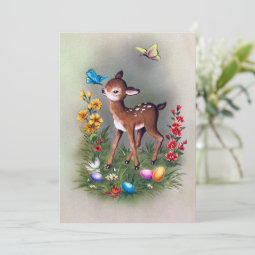 Cute retro vintage Easter deer add message Holiday Card | Zazzle