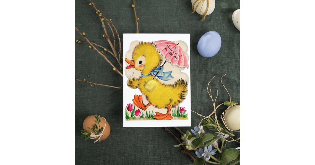 Cute retro vintage Easter duck add message Holiday Card | Zazzle