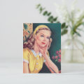 cute retro vintage writing letter lady postcard | Zazzle