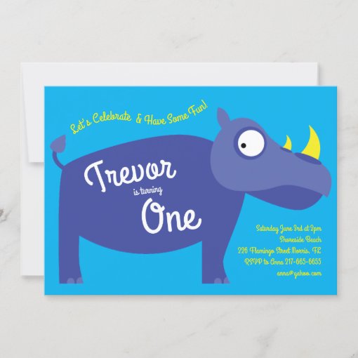 Cute Rhino Kids 1st Birthday Party Rhinoceros Invitation | Zazzle