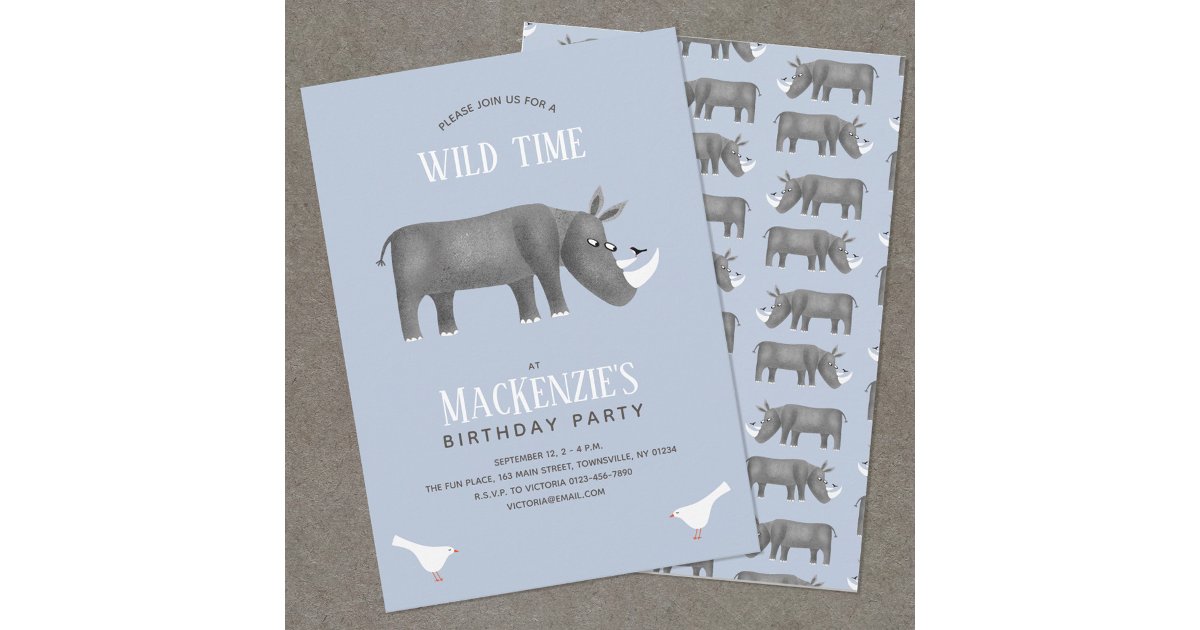 Cute Rhinoceros Boy Birthday Party Invitation | Zazzle
