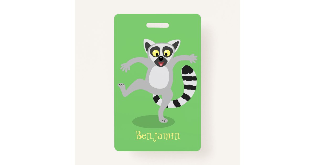 Cute ring tail lemur dancing cartoon illustration badge | Zazzle