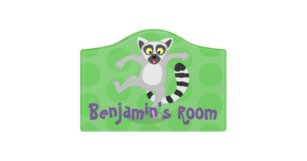Cute ring tail lemur dancing cartoon illustration door sign | Zazzle