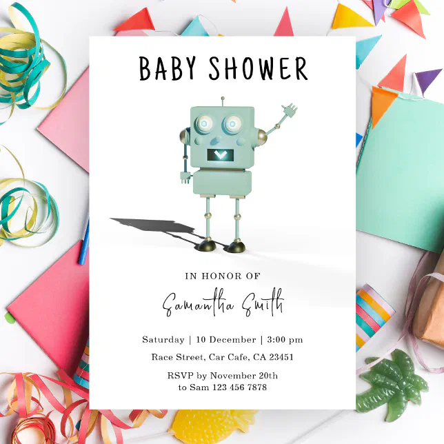 Cute robot Baby Shower Invitation | Zazzle