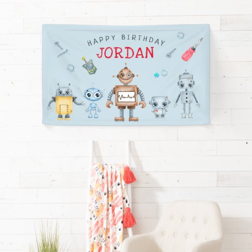 Cute Robot Birthday Party Welcome Banner | Zazzle
