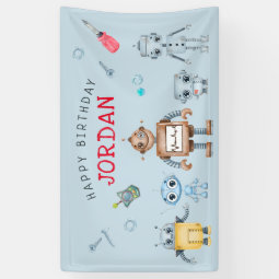 Cute Robot Birthday Party Welcome Banner | Zazzle