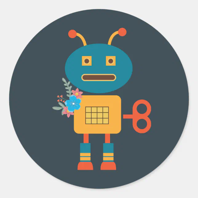 Cute robot children's design classic round sticker | Zazzle