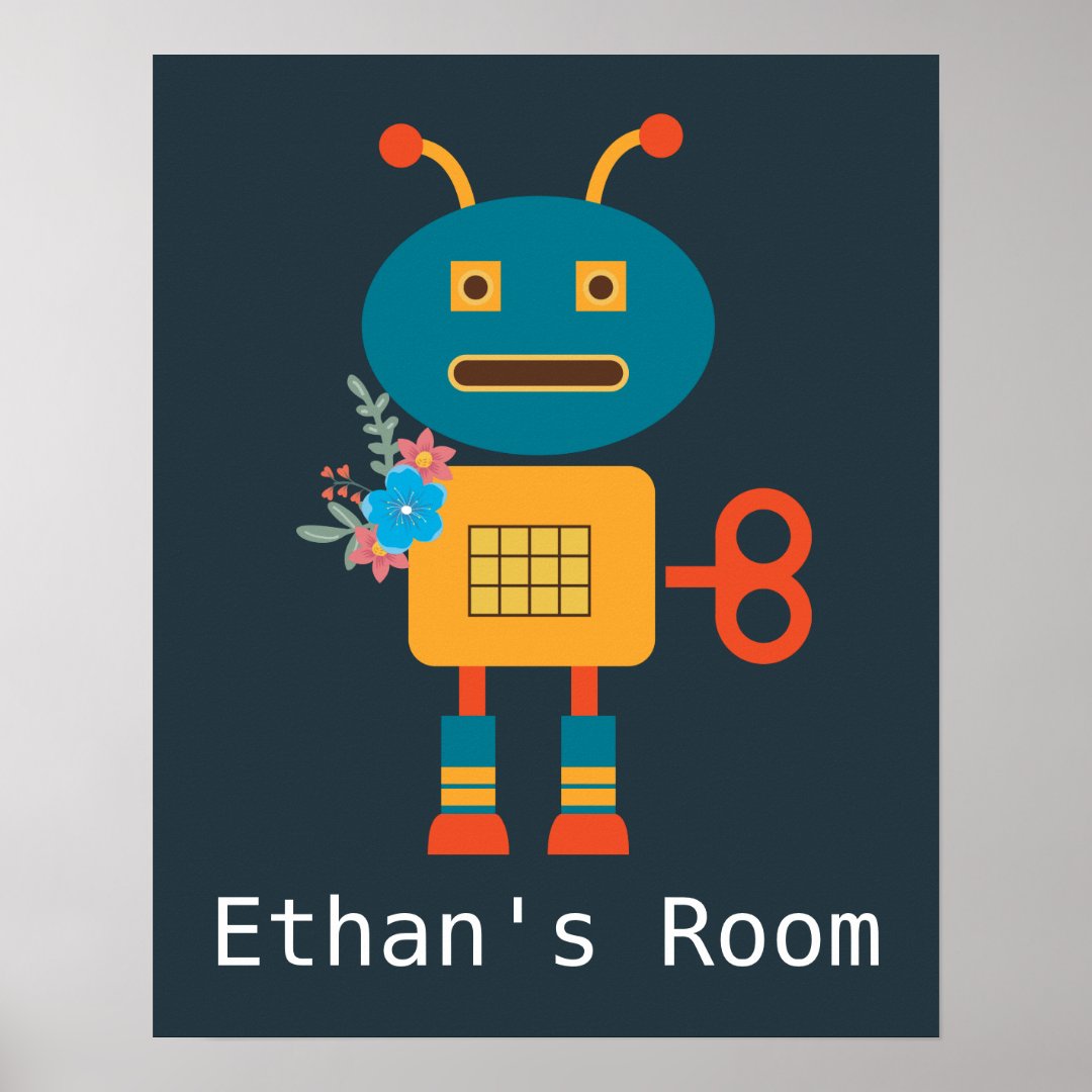 Cute robot children's room design poster | Zazzle