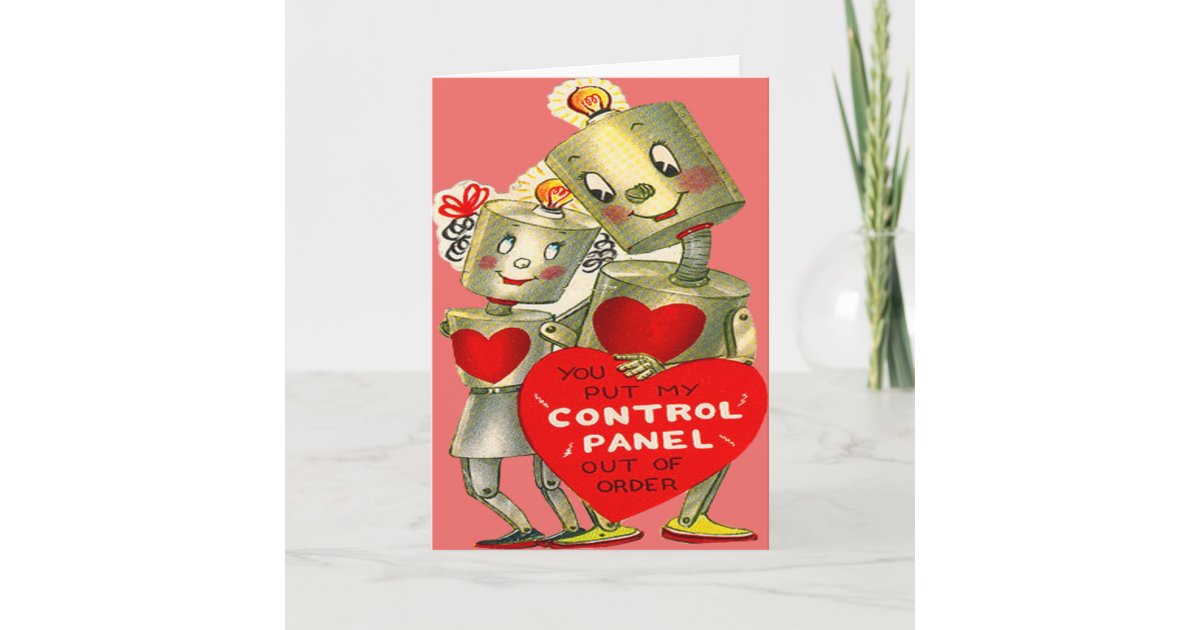 Cute Robot Couple Light Heart Valentine Holiday Card | Zazzle