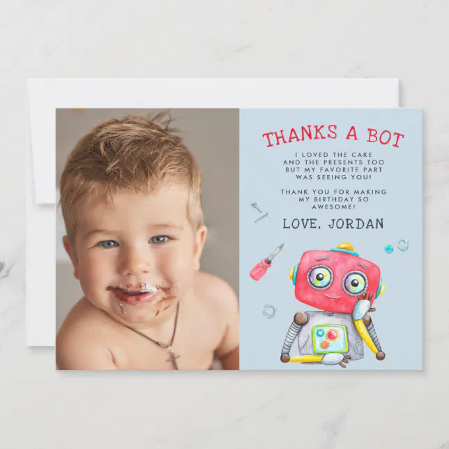 Cute Robot | Flat Thank You Photo Card | Zazzle