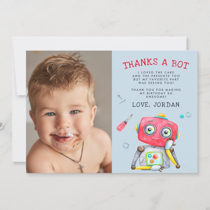 Cute Robot | Flat Thank You Photo Card | Zazzle
