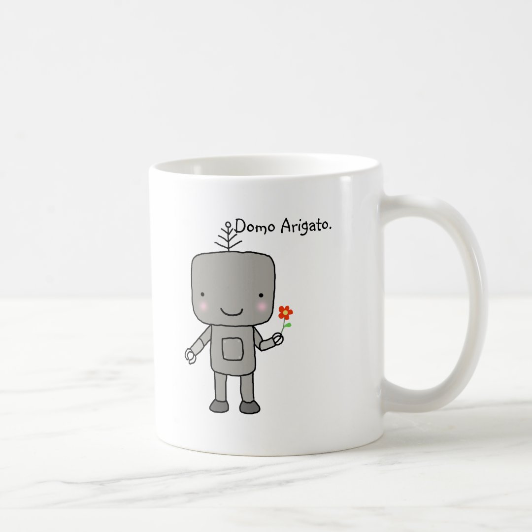 Cute Robot Flower Smile Thank you Domo Arigato Coffee Mug | Zazzle